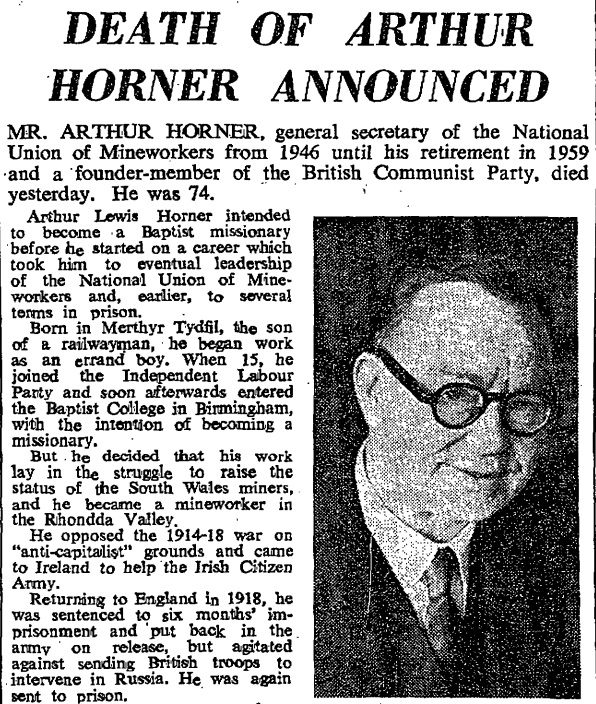 Arthur Horner: The Welsh Conscientious Objector of the Citizen Army ...